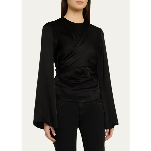 Isabel Marant Étoile Neame Draped Satin Flare-sleeve Top