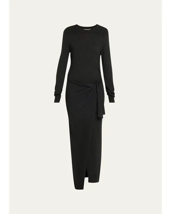 Isabel Marant Étoile Jozira Button-shoulder Wrap Maxi Sweater Dress - Anthracite