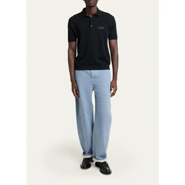 Givenchy Grosgrain Logo Cotton Knit Polo Shirt - Black