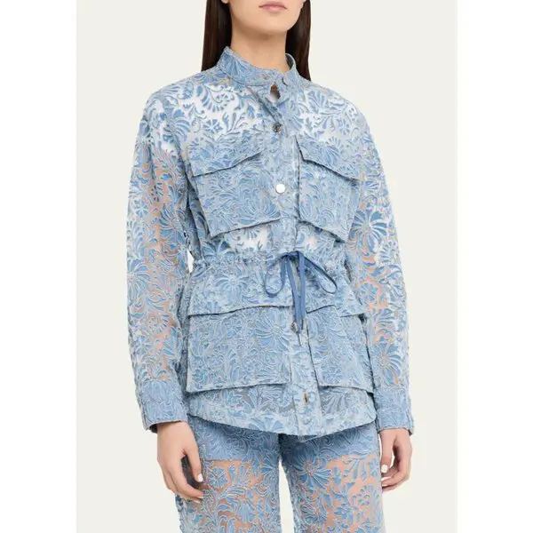 Veronica Beard Lane Sheer Floral Denim Jacket