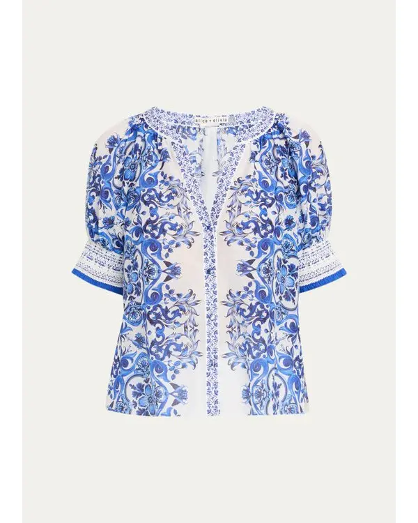 Alice + Olivia Thalia Puff-sleeve Blouse