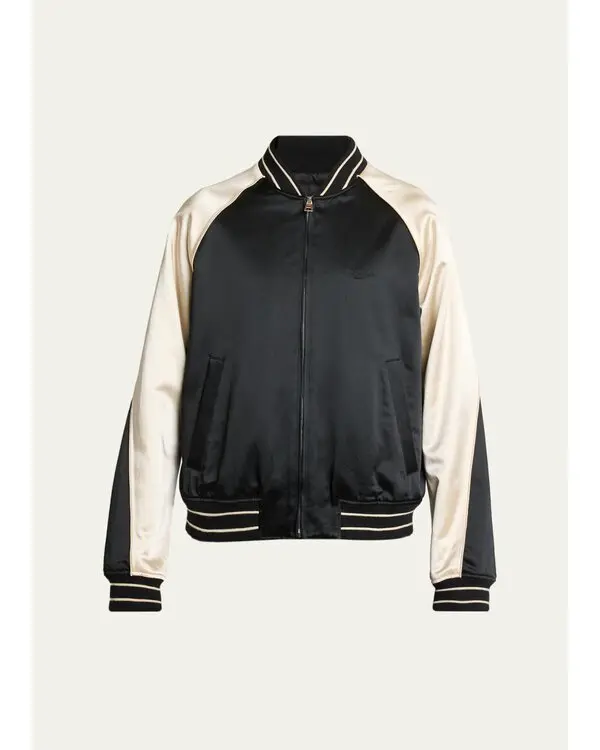 Givenchy Satin Rhinestone-logo Bomber Jacket