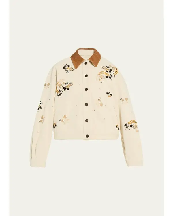 Isabel Marant Étoile Lavine Embroidered Cotton Leather-collar Barn Jacket - Ecru
