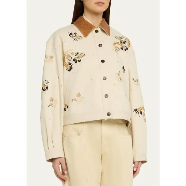 Isabel Marant Étoile Lavine Embroidered Cotton Leather-collar Barn Jacket - Ecru