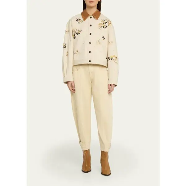 Isabel Marant Étoile Lavine Embroidered Cotton Leather-collar Barn Jacket - Ecru