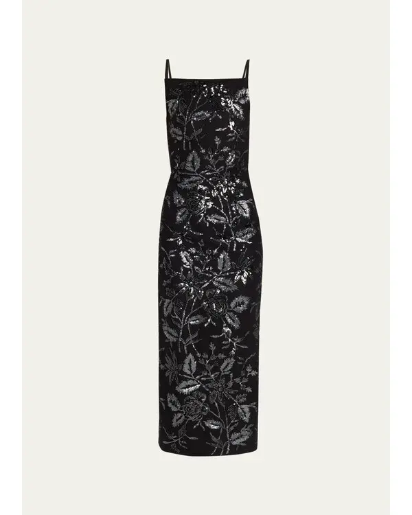 Prabal Gurung Square-neck Floral Sequined Midi Dress