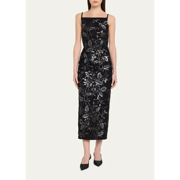 Prabal Gurung Square-neck Floral Sequined Midi Dress
