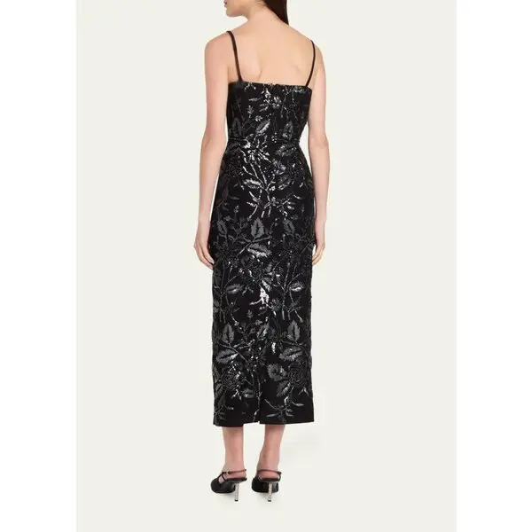 Prabal Gurung Square-neck Floral Sequined Midi Dress