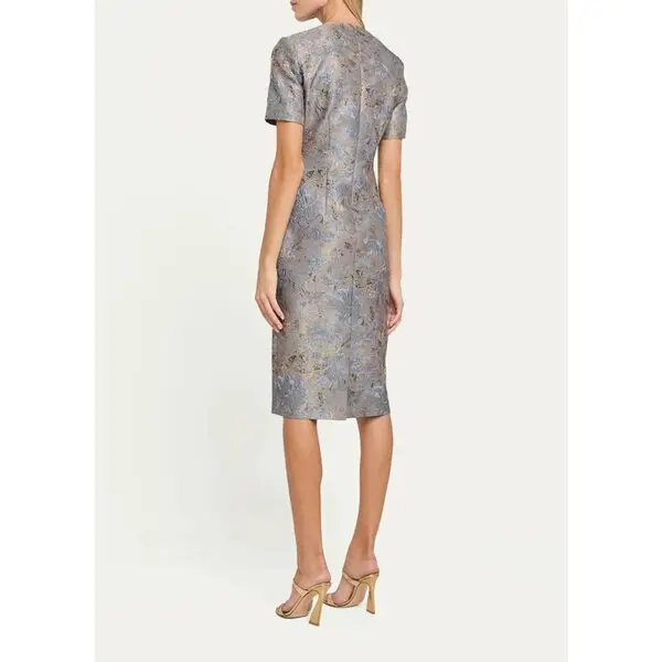 Prabal Gurung Short-sleeve Metallic Floral Jacquard Sheath Dress