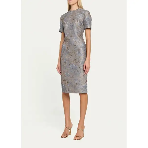 Prabal Gurung Short-sleeve Metallic Floral Jacquard Sheath Dress