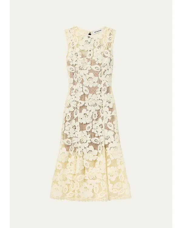 SELF-PORTRAIT Crochet Lace Midi Dress - Yellow