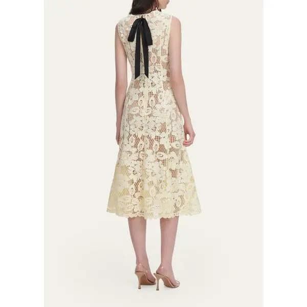 SELF-PORTRAIT Crochet Lace Midi Dress - Yellow