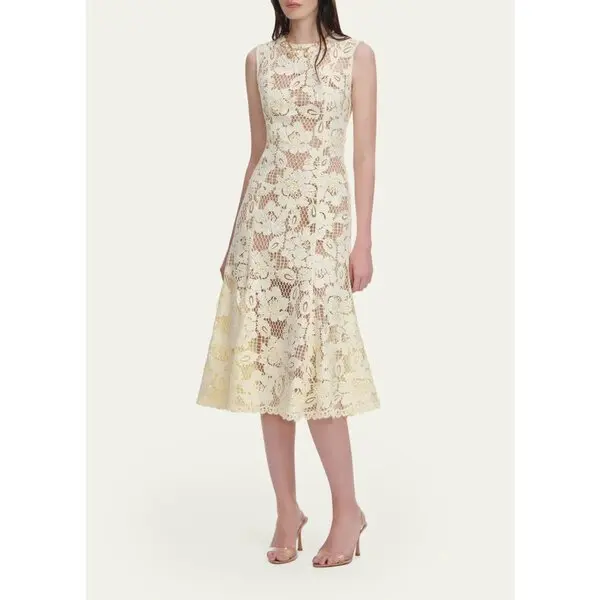SELF-PORTRAIT Crochet Lace Midi Dress - Yellow