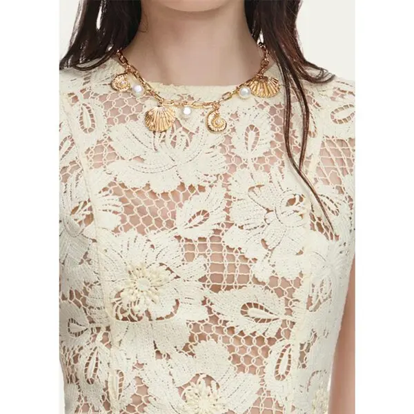 SELF-PORTRAIT Crochet Lace Midi Dress - Yellow