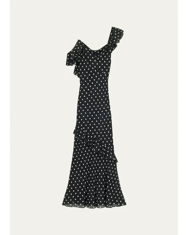 SELF-PORTRAIT Polka Dot Georgette Maxi Dress