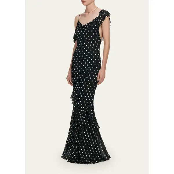 SELF-PORTRAIT Polka Dot Georgette Maxi Dress