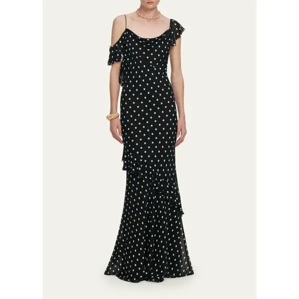 SELF-PORTRAIT Polka Dot Georgette Maxi Dress