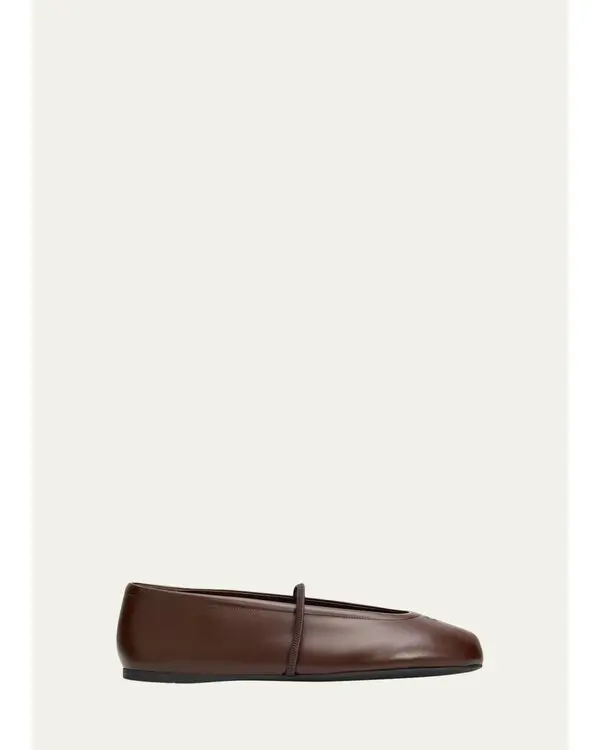 Miu Miu Logo Leather Ballerina Flats - Moro