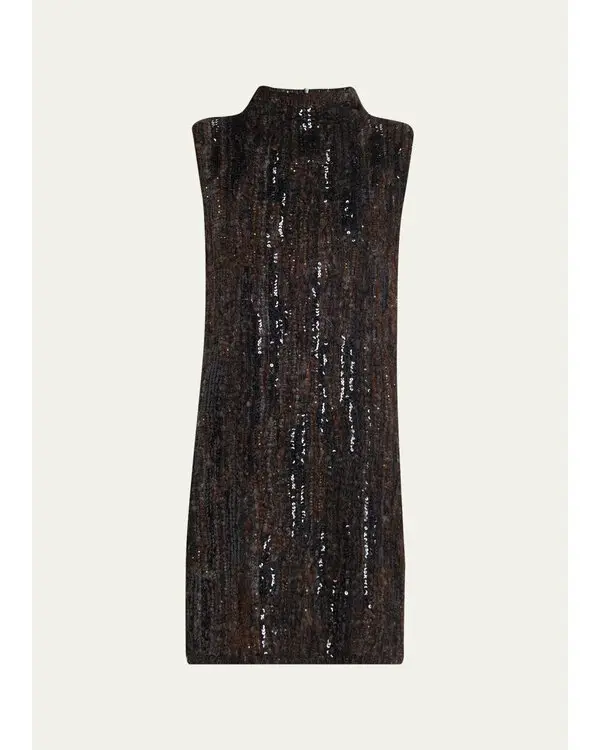 Brunello Cucinelli Sequined Boucle Knit Sleeveless Mini Dress