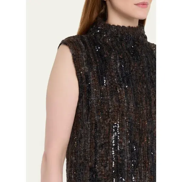 Brunello Cucinelli Sequined Boucle Knit Sleeveless Mini Dress