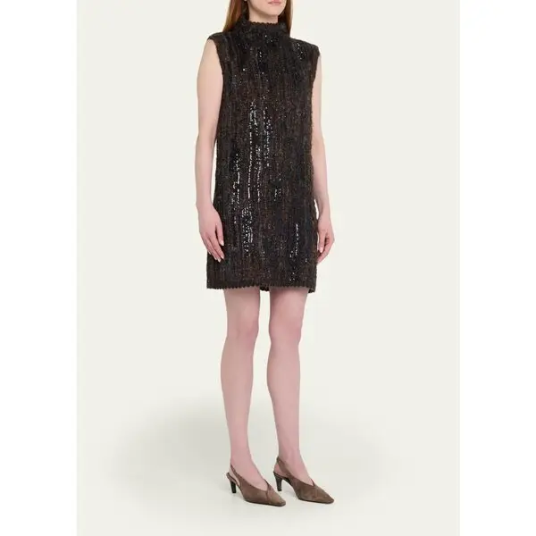 Brunello Cucinelli Sequined Boucle Knit Sleeveless Mini Dress