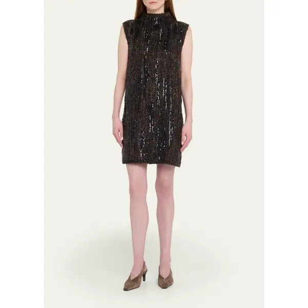 Brunello Cucinelli Sequined Boucle Knit Sleeveless Mini Dress