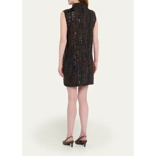 Brunello Cucinelli Sequined Boucle Knit Sleeveless Mini Dress