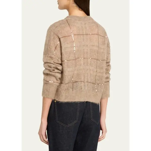 Brunello Cucinelli Paillette Check Mohair Crewneck Sweater