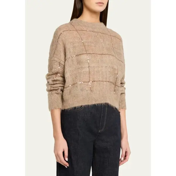 Brunello Cucinelli Paillette Check Mohair Crewneck Sweater