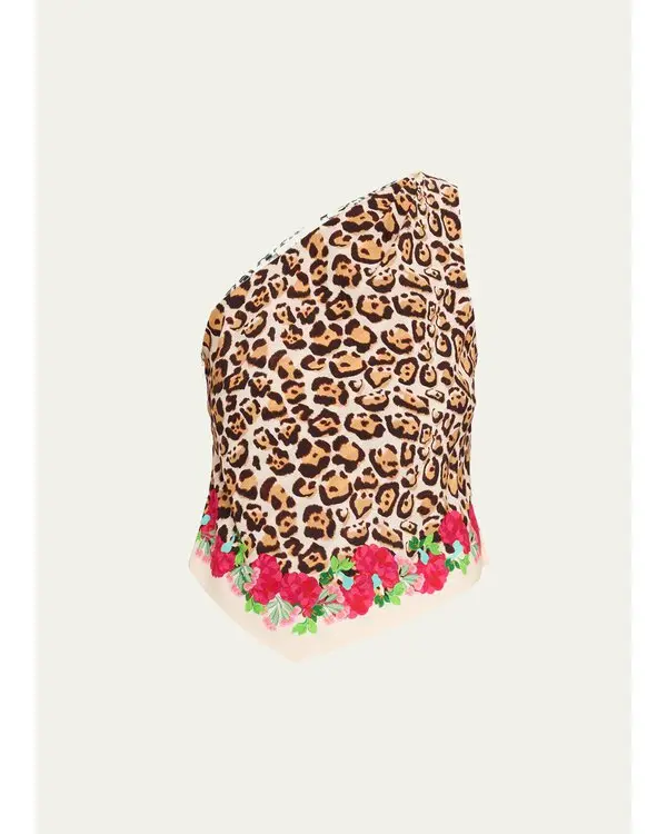 Saloni Madeline Printed One-shoulder Top