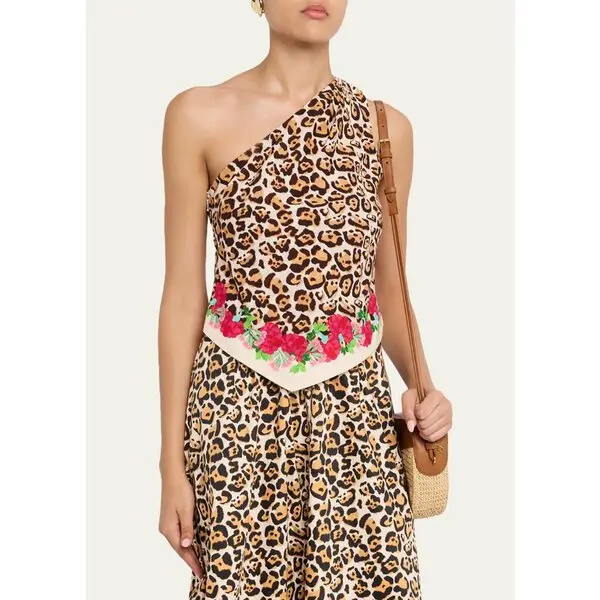 Saloni Madeline Printed One-shoulder Top