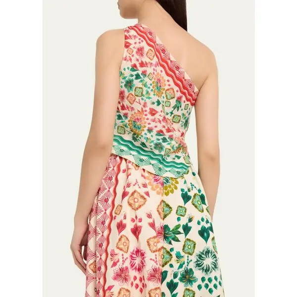 Saloni Madeline Printed One-shoulder Top