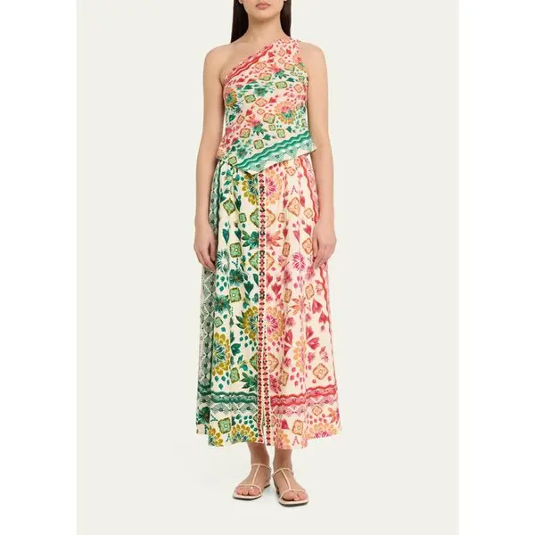 Saloni Madeline Printed One-shoulder Top