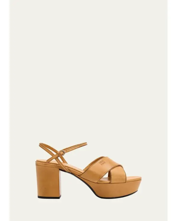Miu Miu Waxed Leather Platform Sandals