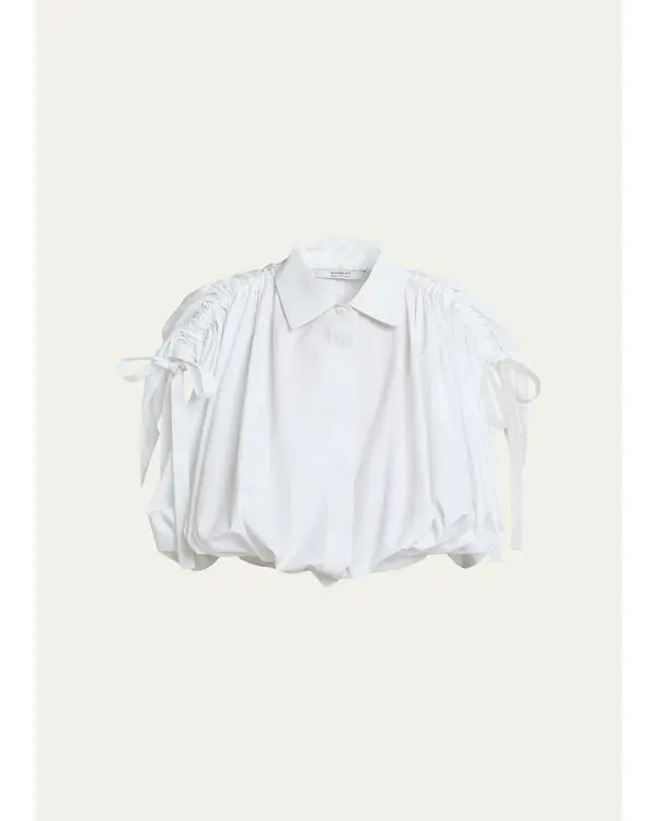 Givenchy Ruched Cotton-poplin Crop Collared Bubble Shirt