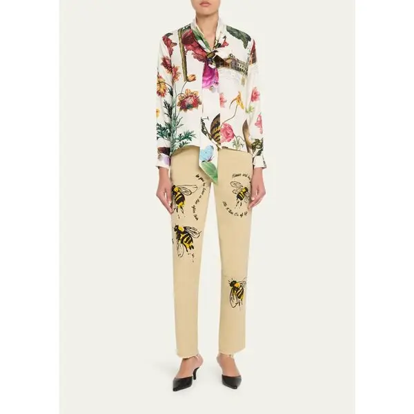 Libertine Hollyhock Floral Silk Slim Tie Keith Blouse