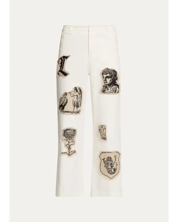 Libertine Graphic Patches Kickflare-leg Ankle Jeans - White