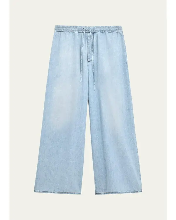 Loewe X Paula's Ibiza Denim Cropped Wide-leg Drawstring Pants