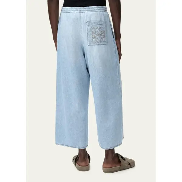 Loewe X Paula's Ibiza Denim Cropped Wide-leg Drawstring Pants