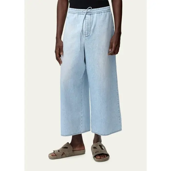 Loewe X Paula's Ibiza Denim Cropped Wide-leg Drawstring Pants