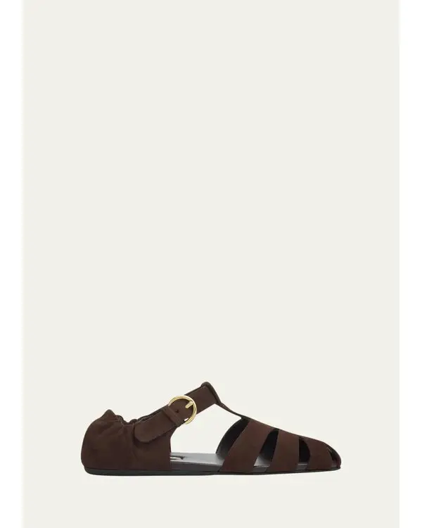 Miu Miu Ruched Suede Fisherman Sandals