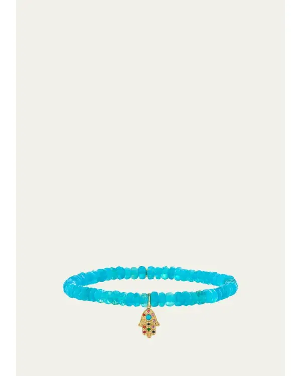 SYDNEY EVAN 14k Turquoise Hamsa On Opal Stretch Bracelet