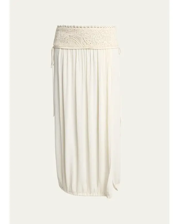Isabel Marant Étoile Nilma Guipure Lace Crinkle Silk Midi Balloon Skirt - Ecru