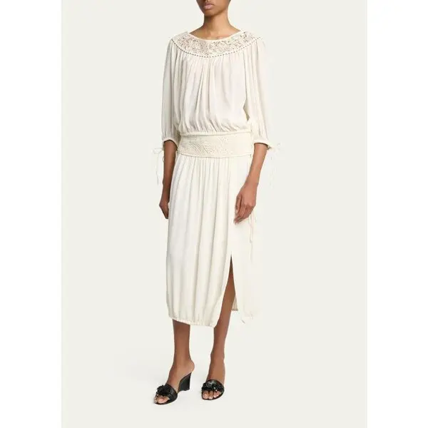 Isabel Marant Étoile Nilma Guipure Lace Crinkle Silk Midi Balloon Skirt - Ecru