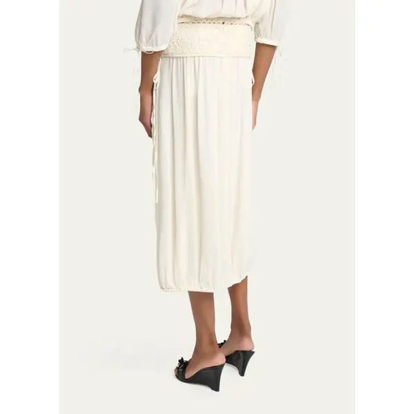 Isabel Marant Étoile Nilma Guipure Lace Crinkle Silk Midi Balloon Skirt - Ecru
