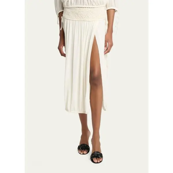 Isabel Marant Étoile Nilma Guipure Lace Crinkle Silk Midi Balloon Skirt - Ecru