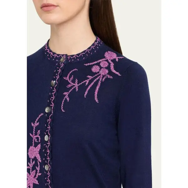 Prabal Gurung Embroidered Silk-cashmere Crewneck Cardigan