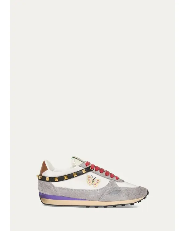 Valentino Garavani Embroidered Rockstud Low-top Sneakers - Grey