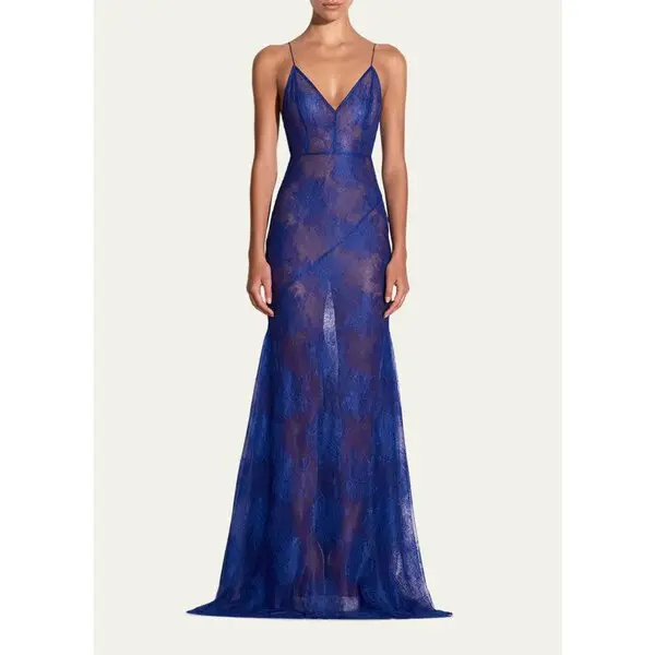 Alex Perry Plunging Sheer Lace Bikini Gown