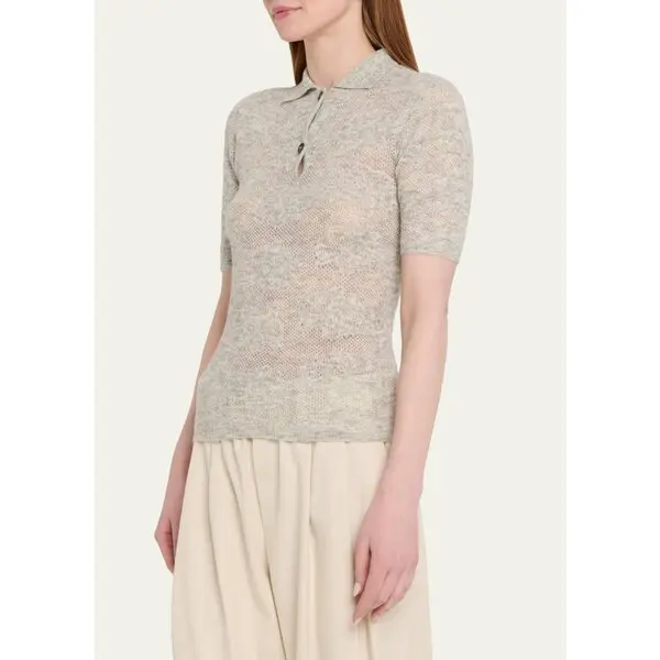 Brunello Cucinelli Lace-effect Polo Short-sleeve Sweater